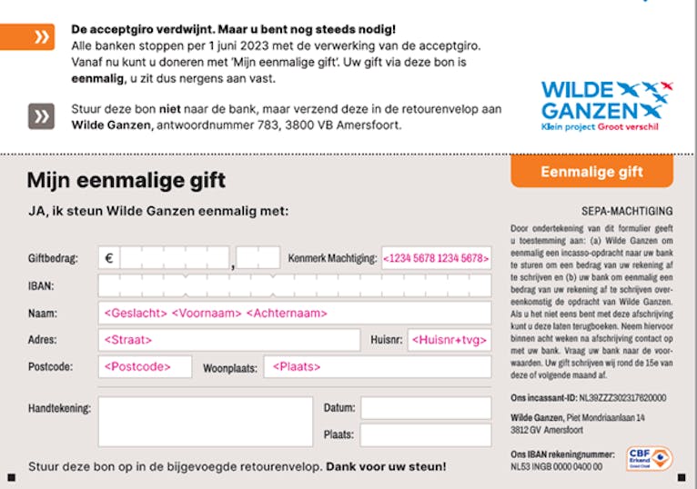 Let op! De acceptgiro is verdwenen | Wilde Ganzen